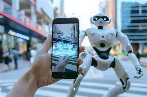 futuristic augmented reality cityscape with humanoid robot premium ai