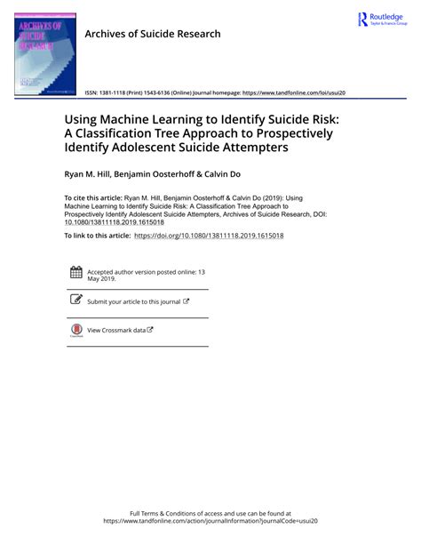 Pdf Using Machine Learning To Identify Suicide Risk A Classification