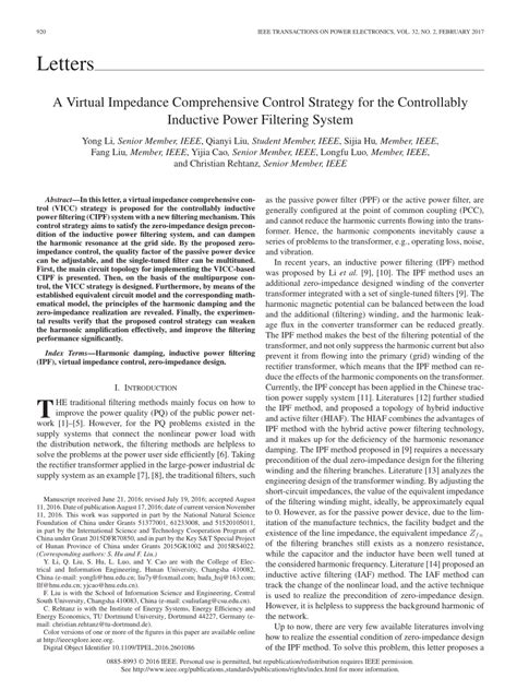 Pdf A Virtual Impedance Comprehensive Control Strategy For The