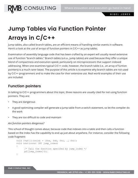 Jump Tables Via Function Pointer Arrays In Cc Jump Tables Also Called Branch Tables Are An