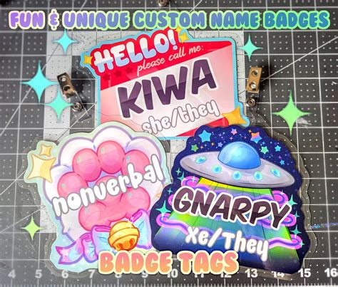 Badge Tag Name Pronouns Custom Text Badge Etsy