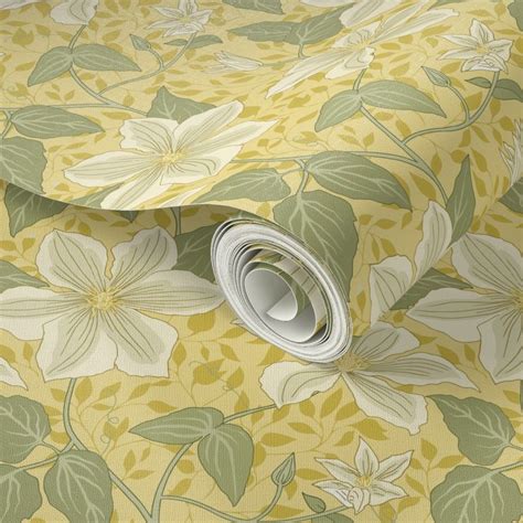 Trailing Clematis Cream On Pale Golden Wallpaper Spoonflower Trailing Clematis Cream On Pale Golden Wallpaper Spoonflower
