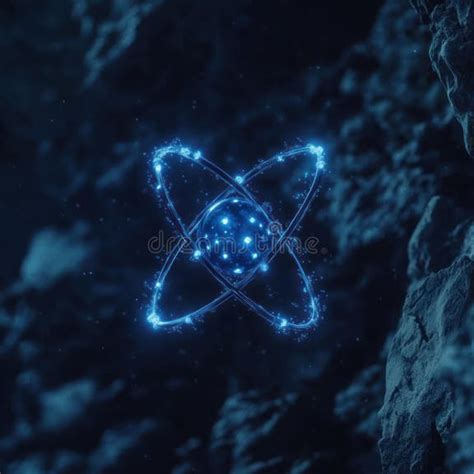 Abstract Atom Graphic Dark Blue Background Atomic Structure Glowing