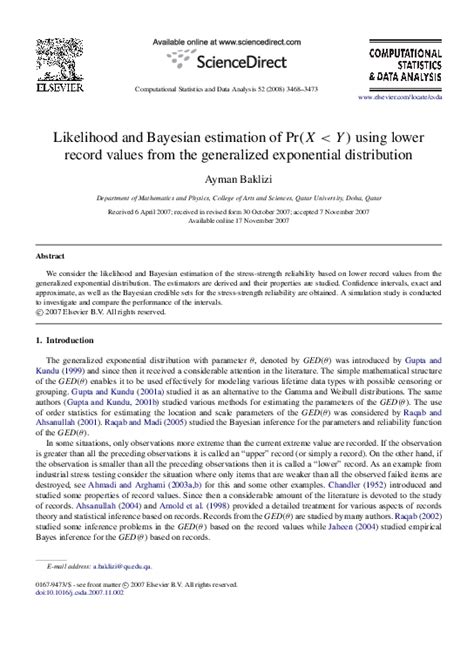 Pdf Likelihood And Bayesian Estimation Of Using Lower Record Values