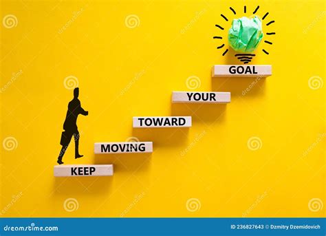 Keep Moving Toward Your Goal Symbol Wooden Blocks With Words Keep