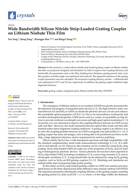 Pdf Wide Bandwidth Silicon Nitride Strip Loaded Grating Coupler On Lithium Niobate Thin Film