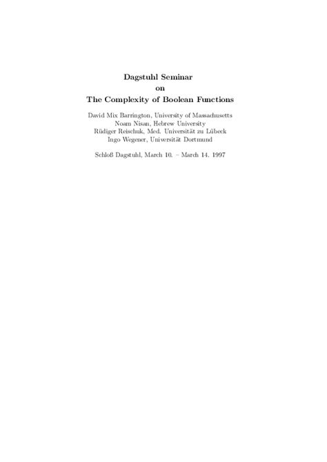 Pdf Dagstuhl Seminar On The Complexity Of Boolean Functions