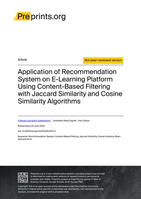 pdf application of recommendation system on e learning platform using