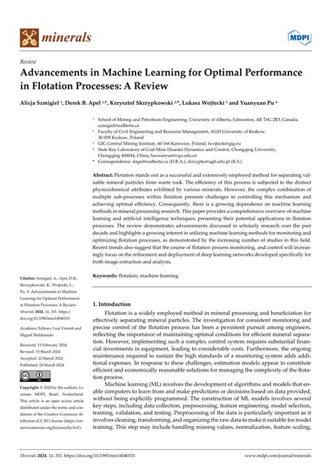 Pdf Advancements In Machine Learning For Optimal Performance In Flotation Processes A Review