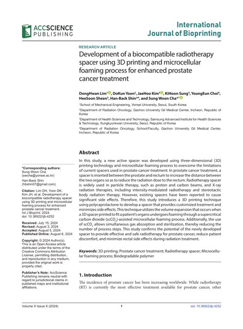Pdf Development Of A Biocompatible Radiotherapy Spacer Using 3d Printing And Microcellular