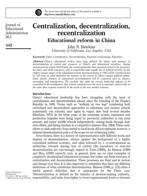 Centralization Decentralization Decentralization Education Reform