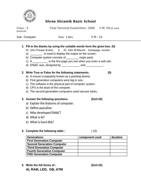 Class 5 Computer Pdf