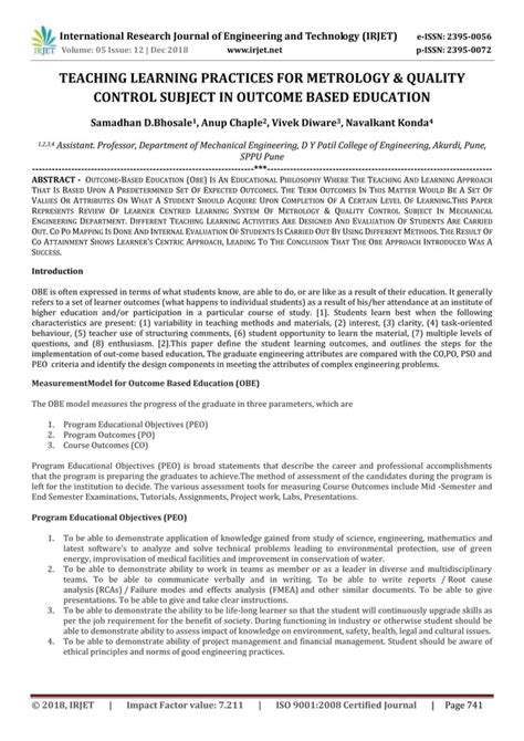 irjet teaching learning practices for metrology and quality control subject in outcome based