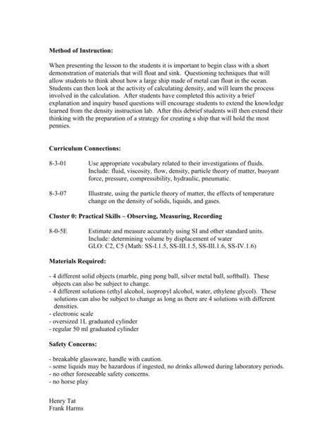 Calculating Density Experimental Skill And Investigation