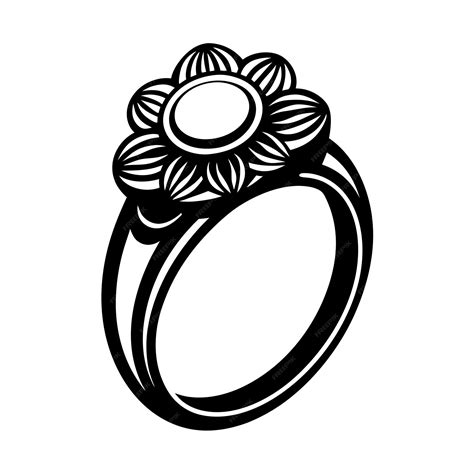 A Black And White Drawing Of A Ring With A Flower On It Premium Ai