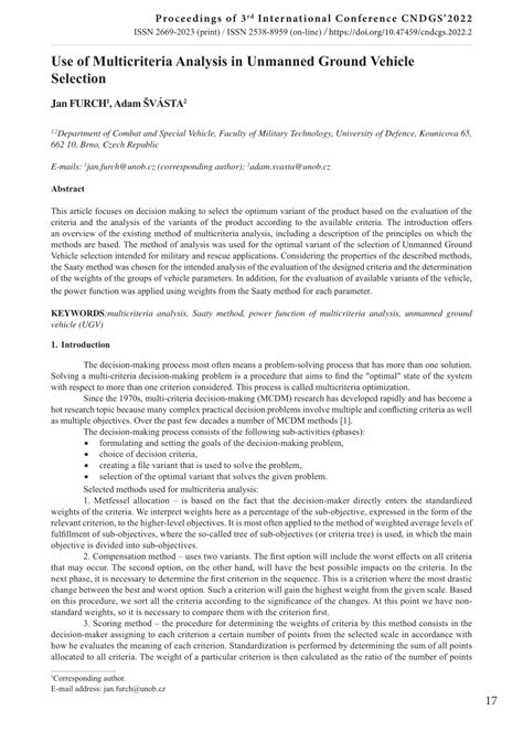 Pdf Use Of Multicriteria Analysis In Unmanned Ground Vehicle Selection