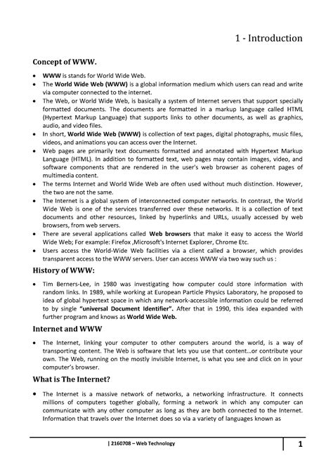 2160708 web technology notes pdf unit 1 concept of is stands for world wide web the