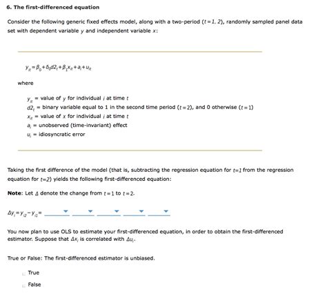 Solved Consider The Following Generic Fixed Effects Model Chegg