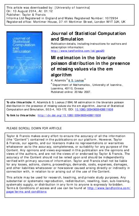 Pdf Ml Estimation In The Bivariate Poisson Distribution In The Presence Of Missing Values Via