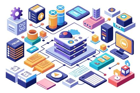 Isometric Illustration Of A Cloud Computing System With Various Devices And Components Connected
