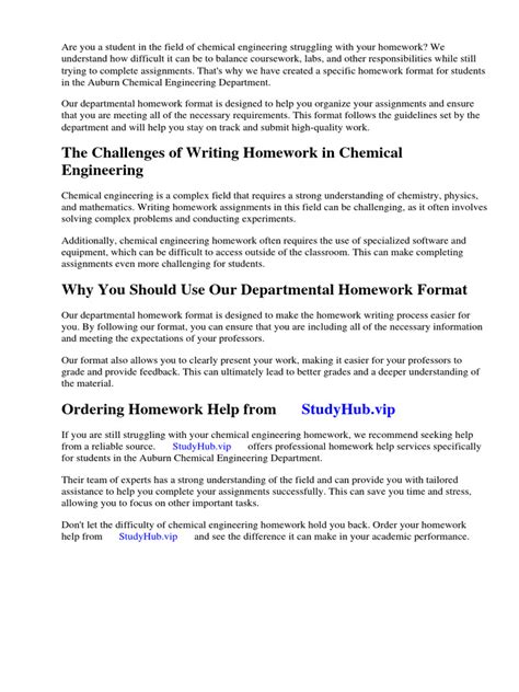 Auburn Chemical Engineering Departmental Homework Format Download