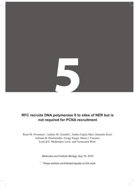 Pdf Replication Factor C Recruits Dna Polymerase Delta To Sites Of Nucleotide Excision Repair