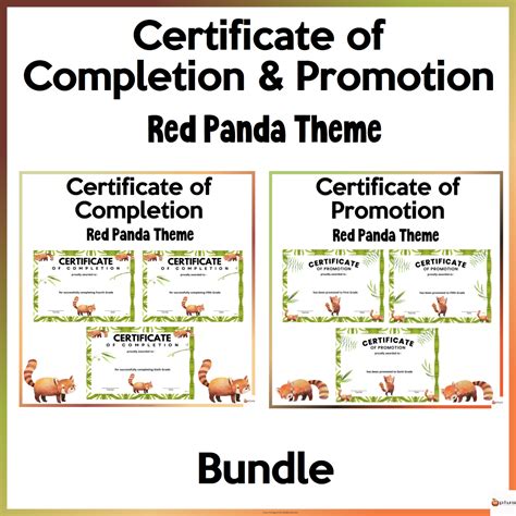 Editable Certificate Of Completion And Promotion Red Panda Theme Bundle Made By Teachers