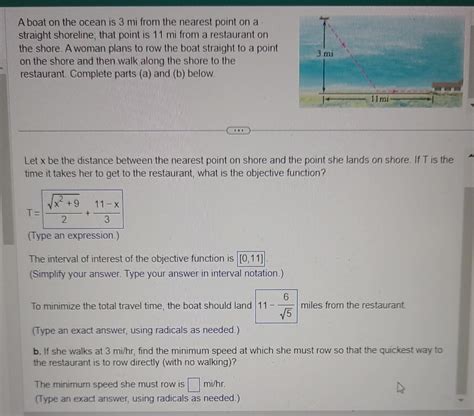 Solved A Boat On The Ocean Is 3 Mi From The Nearest Point On