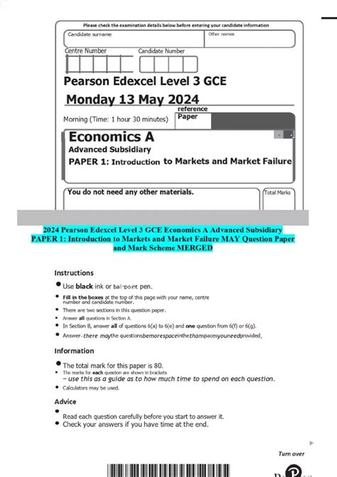 2024 Pearson Edexcel Level 3 Gce Economics A Advanced Subsidiary Paper 1 Introduction To