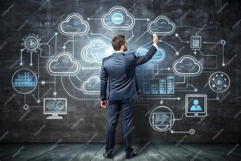 Digital Transformation Businessman Drawing Progress On Chalkboard Concept Of Digitization Of