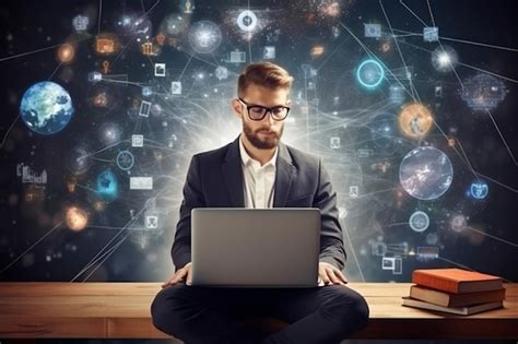 Premium Ai Image Man With Elearning Graduate Certificate Concept