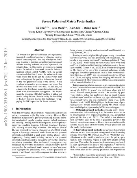Secure Federated Matrix Factorization Deepai