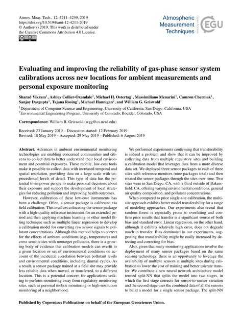 PDF Evaluating And Improving The Reliability Of Gas Phase Sensor System Calibrations Across