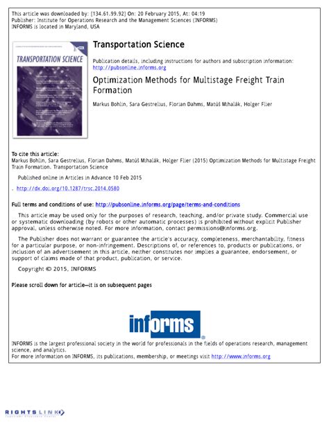 Pdf Optimization Methods For Multistage Freight Train Formation