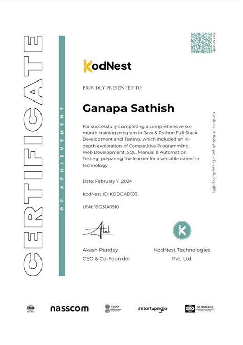 Ganapa Sathish On Linkedin Fullstackdeveloper Kodnest Techachievement Javafullstackdeveloper