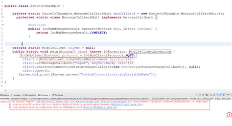 environment variable iotedge workloaduri is required in java azure iot sdk using moduleclient