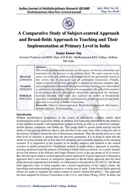 PDF A Comparative Study Of Subject Centred Approach And Broad Fields