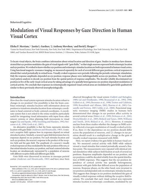 Pdf Modulation Of Visual Responses By Gaze Direction In Human Visual Cortex