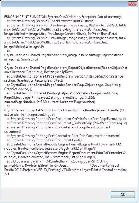 c crystal reports intermittent outofmemoryexception win32exception the handle is invalid
