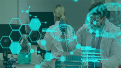 Animation Of Scientific Data Processing Over Diverse Scientists In Laboratory Stock Video