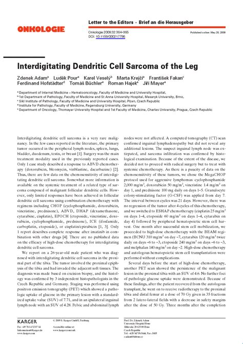 Interdigitating Dendritic Cell Sarcoma Of The Leg Onkologie Karger Publishers