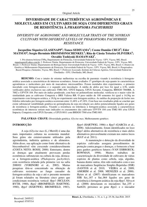 Pdf Diversity Of Agronomic And Molecular Traits Of The Soybean