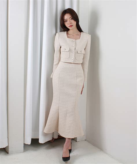 바비 트위드 자켓 스커트 투피스 세트 셋업 핑크 블랙 머메이드 하객룩 크롭 숏 롱 예식장 결혼식 데이트룩 에이블리