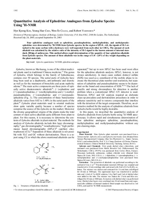 Pdf Quantitative Analysis Of Ephedrine Analogues From Ephedra Species Using 1h Nmr