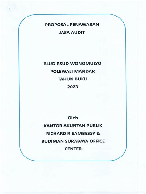 Proposal Penawaran Audit Blud Rsud Wonomulyo 2023 Pdf