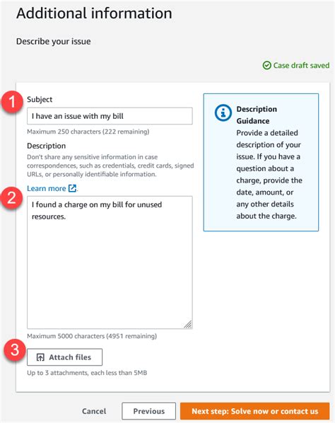 예시 계정 및 결제에 대한 지원 사례 생성 Aws Support