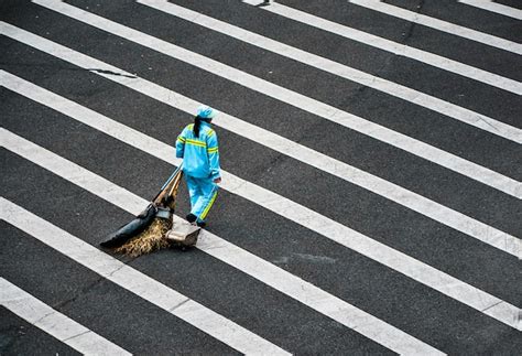 Premium Photo High Angle View Of Sanitation Worker With Cleaning