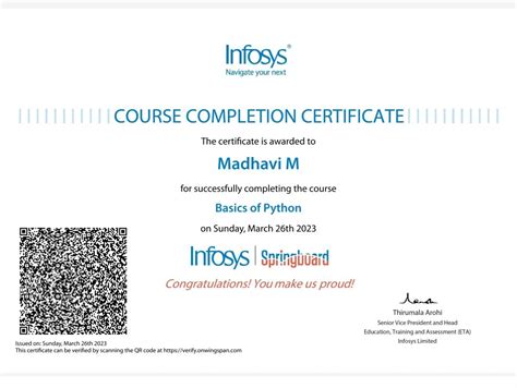 Madhavi M On Linkedin Successful Completing The Course Basics Of Python From Infosys Spring
