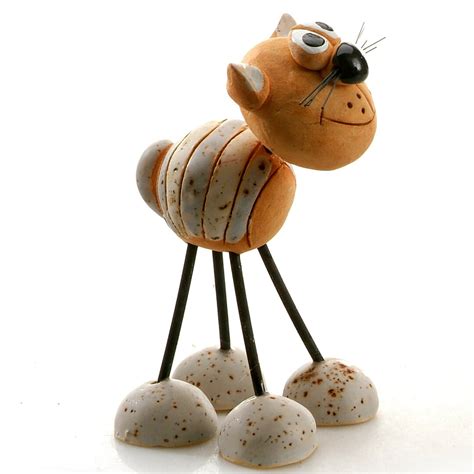 Quirky Grey Tabby Cat Statue With Wire Legs Cat Lovers T Etsy