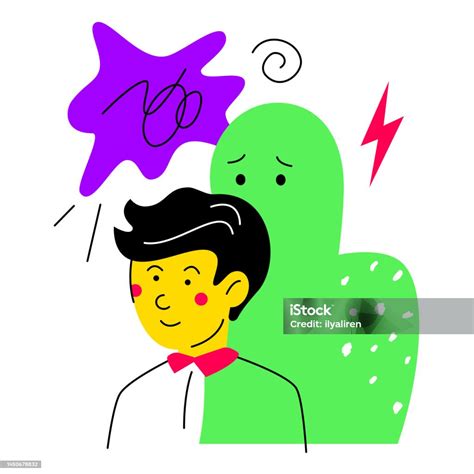 당신의 감정을 숨기기 선형 요소가 있는 다채로운 평면 디자인 스타일 그림 뒤에 대한 스톡 벡터 아트 및 기타 이미지 뒤 마스크 Mental Wellbeing Istock